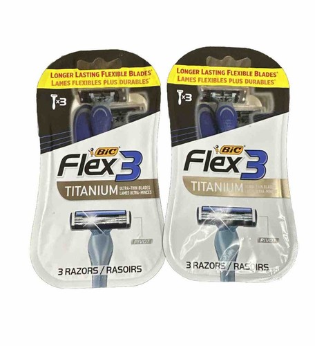 Lot Of 2 Bic Flex 3 Titanium Mens Disposable 3 Razors Ultra Thin Blades ...