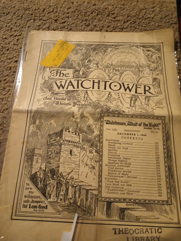 Jehovah Witness Watchtower 1938 OOP Watchtower October 15 1938 Book Lot ...
