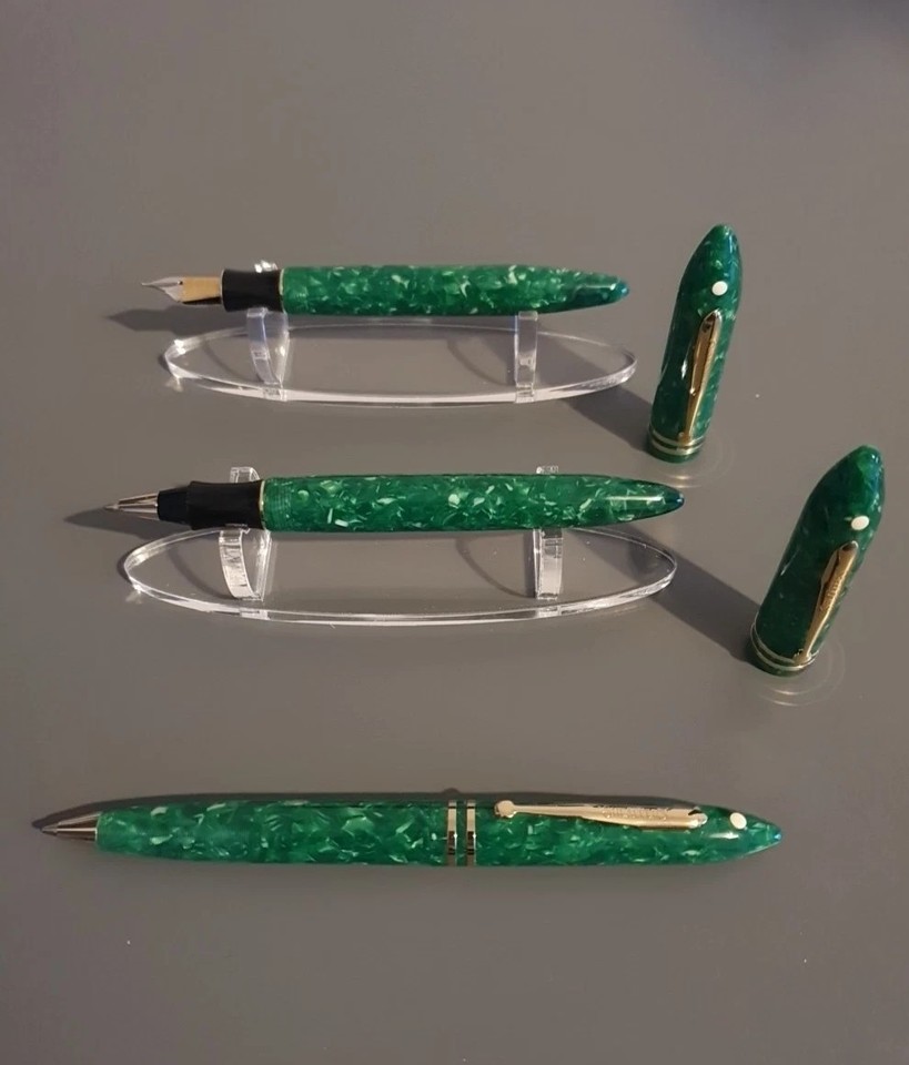 Sheaffer Balance II White Dot Jade Green Pen Set Fountain, Roller Ball ...