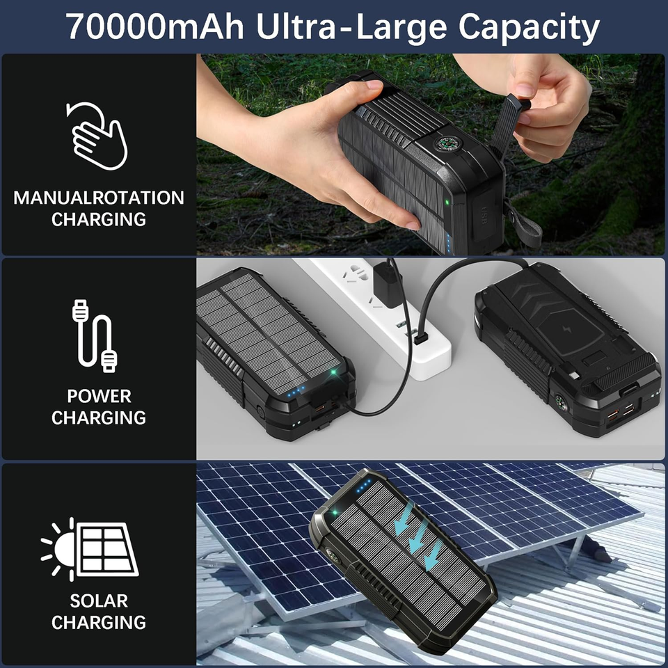 Power Bank Solare 70000 Mah: PD 30 W USB C Power Bank Ricarica Rapida ...