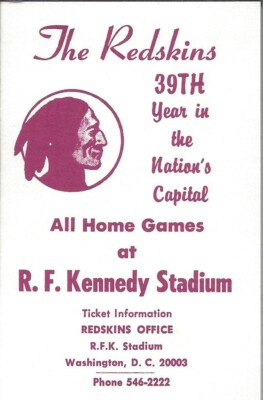 VTG Washington Redskins Pocket Schedule 1975 39th Year in the Nations ...