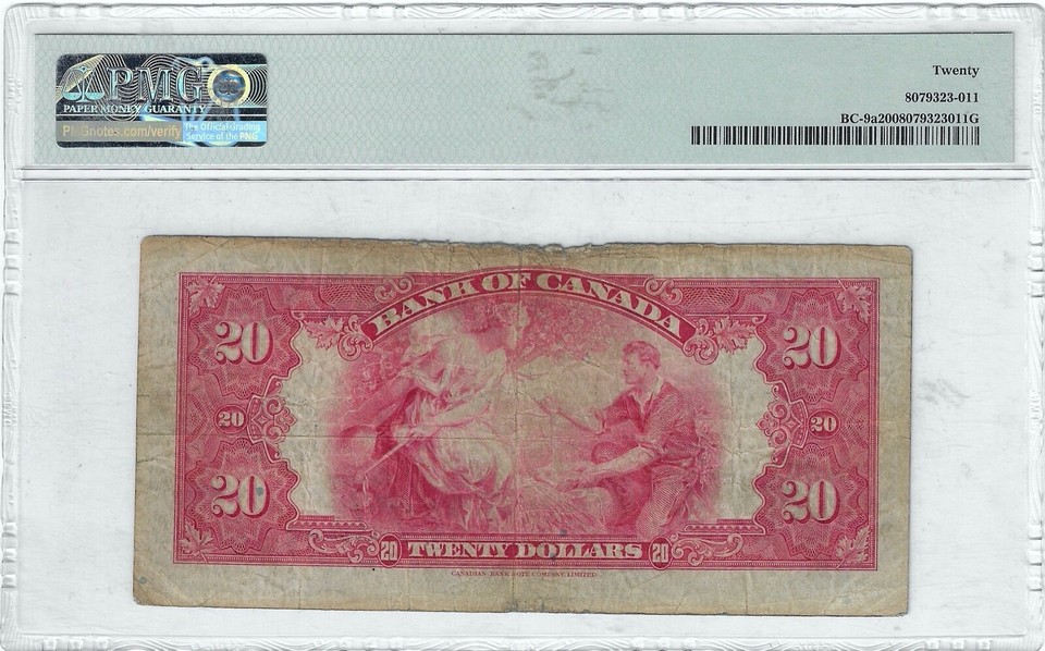 1935 BOC $20 Note BC-9a,Large Seal; Ser #A024804 Osb/Tow PMG VF-20 ...