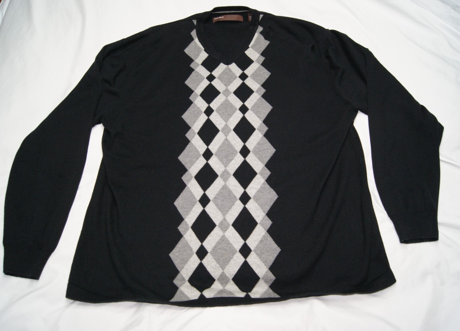 Perry Ellis Sweater Men's 2XL XXL Black Pullover Argyle Long Sleeve v ...