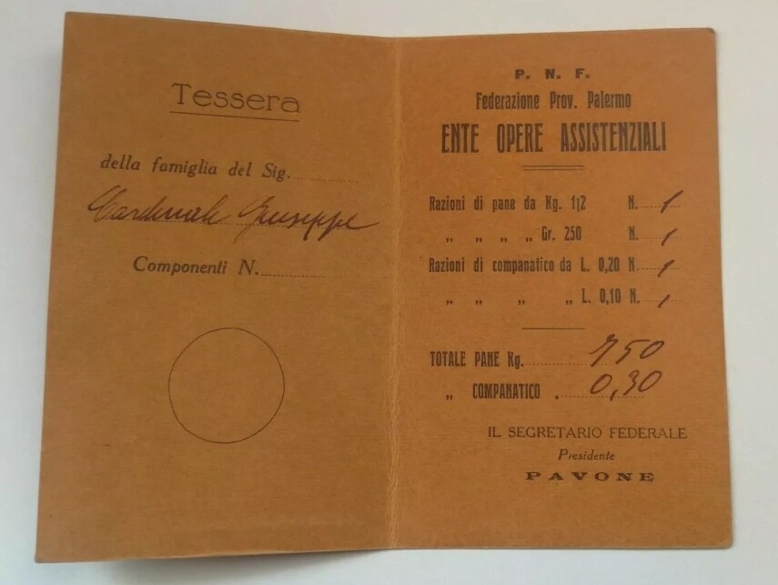 Tessera fascista PNF EOA Palermo Sicilia Fascismo MVSN DUCE Mussolini ...