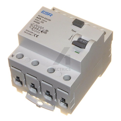 63A 80A 100mA RCD 4 pole trip safety switch RCCB 63 or 80 amp 3 phase ...