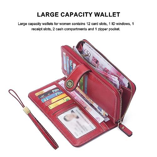 Wallet for Women, PU Leather Large Capacity Wallets with Wrist Brown ...