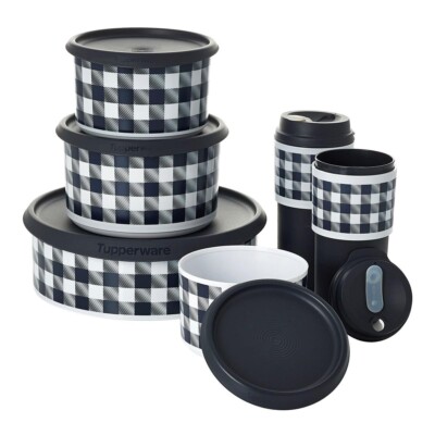 Tupperware 12-piece Holiday Canister and Mug Set - Black and White ...