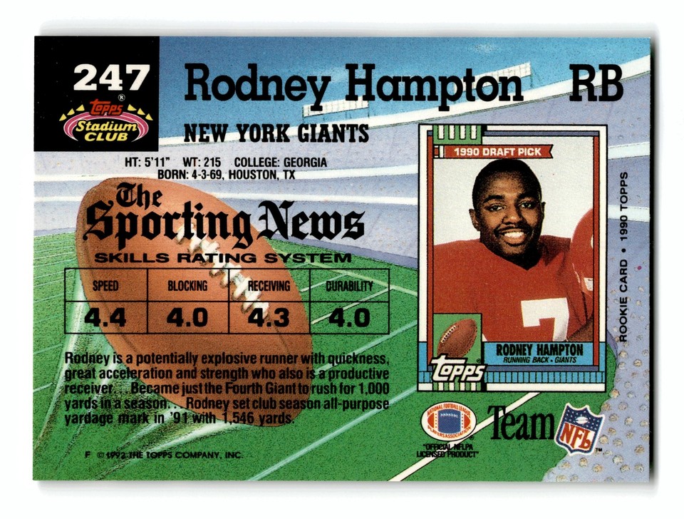 Rodney Hampton 1992 Stadium Club #247 New York Giants Mint | eBay