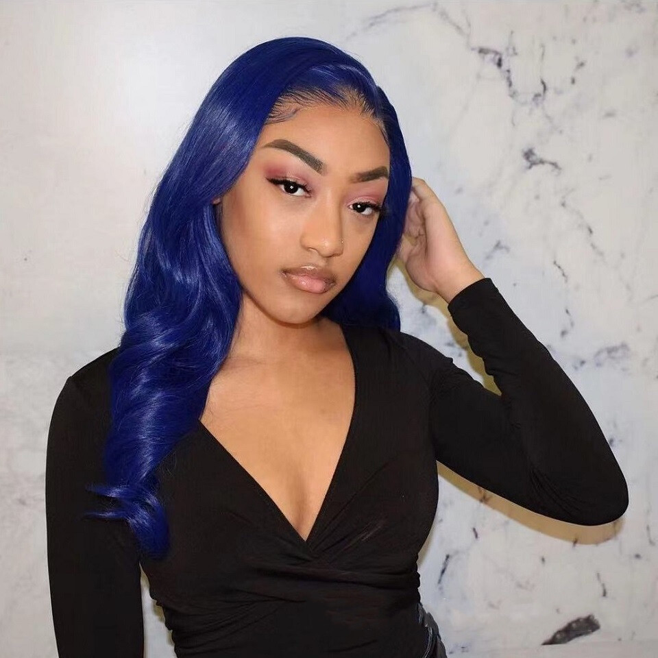Ombre Blue Wigs Brazilian Human Hair Wig T Part Lace Front Wigs ...
