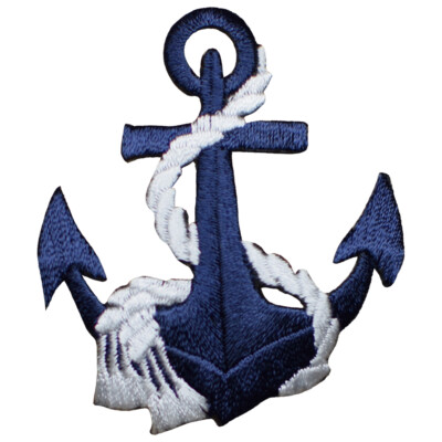 Anchor & Rope Applique Patch - White/Navy Blue Nautical Badge 2.5 ...