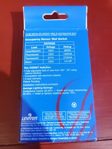 OSSMT-GDI Leviton Multi-tech Occupancy Sensor Wall Switch, 120/277, New ...
