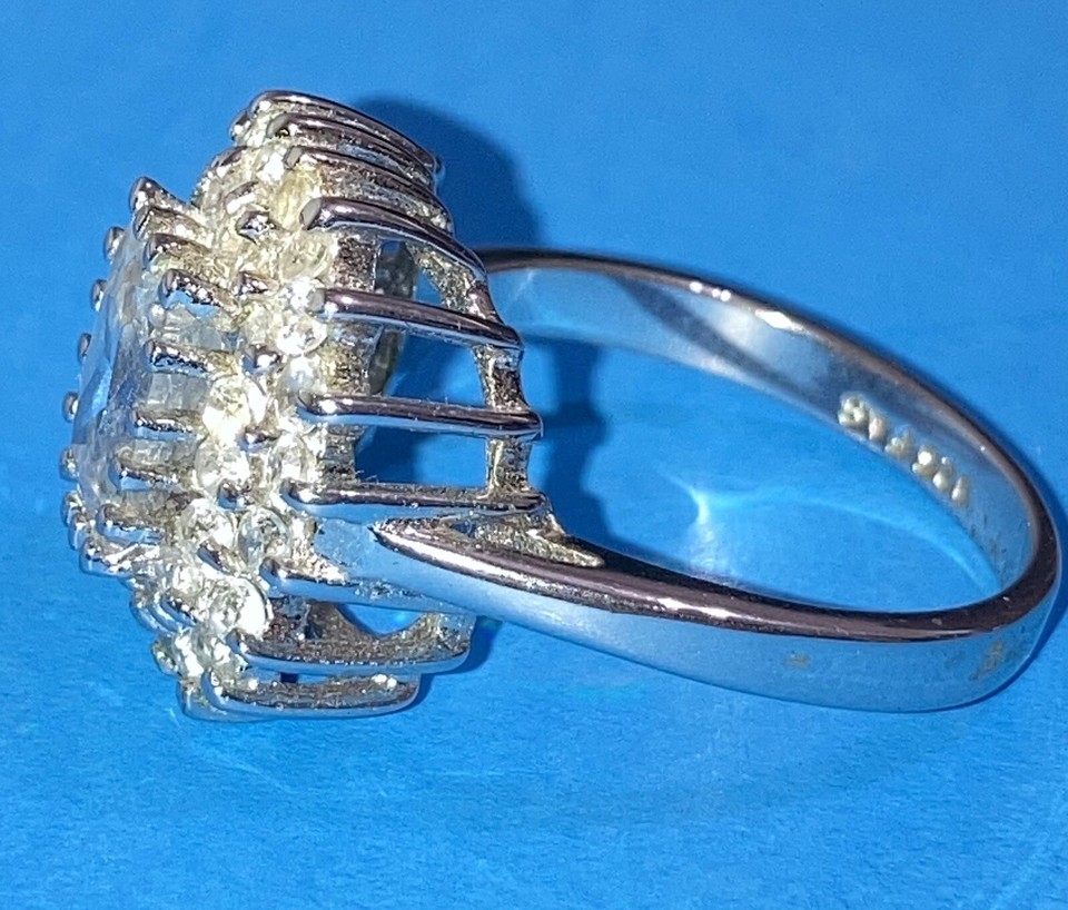 VINTAGE .925 DESIGNER FAS WHITE STONE CLUSTER COCKTAIL STERLING SILVER ...