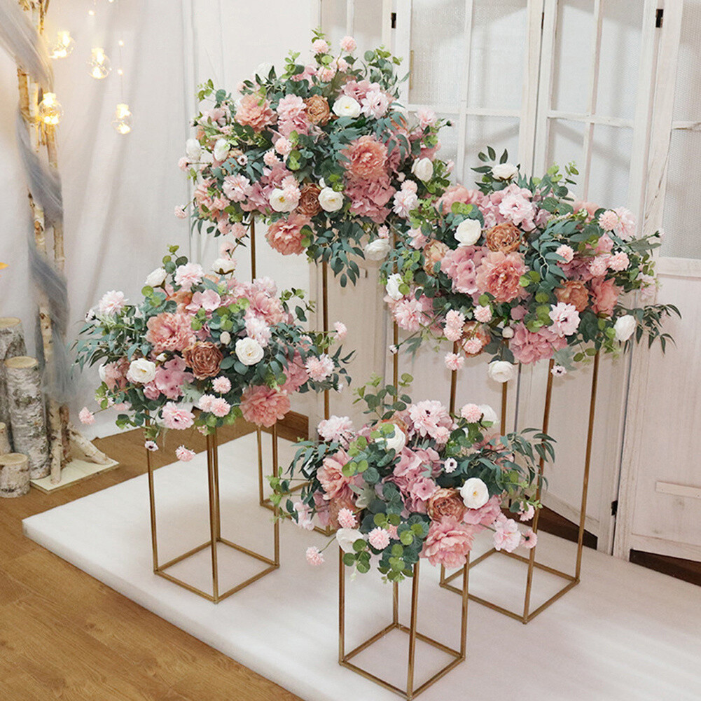 Luxe Gold Rectangle Flower Stand Metal Pedestal Wedding Centrepiece ...