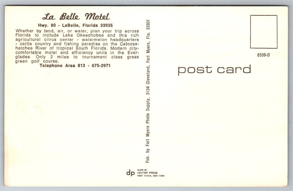 Postcard La Belle Motel, LaBelle, Florida T141 | eBay