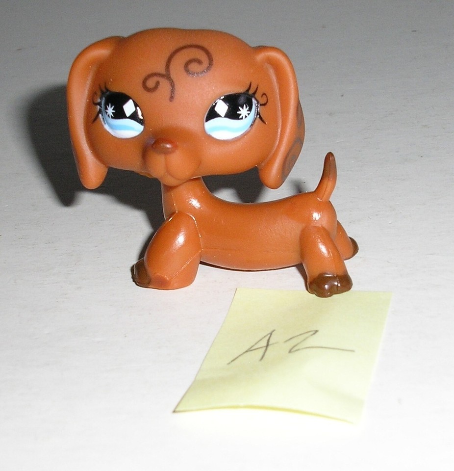 2006 Littlest Pet Shop LPS #640 Fanciest DACHSHUND Dog Brown Swirl Blue ...