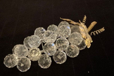 Swarovski Crystal Grape Cluster (23) w/ Gold Leaves / Vines Rhodium ...