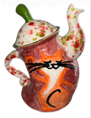 Mayco Ceramic Dancing Orange Cat Tea Pot 2013 | eBay