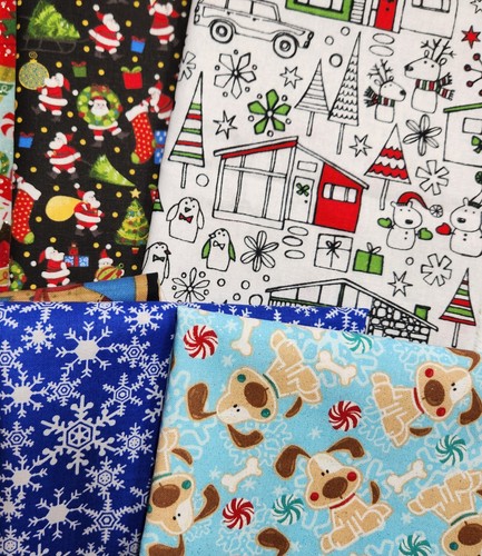 Bundle of 9 Whimsical Christmas/Winter Fat Quarters Metallic Highlights ...
