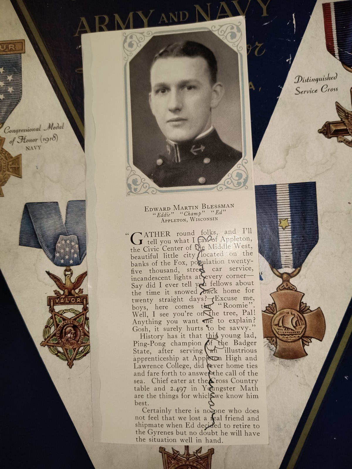 Lt. EDWARD M. BLESSMAN KIA USS Marblehead CL-12 Signed USNA 1931 ...