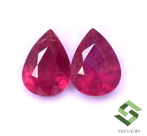 8x6 mm Natural Ruby Pear Cut Pair 2.86 CTS Calibrated Loose Gemstones ...