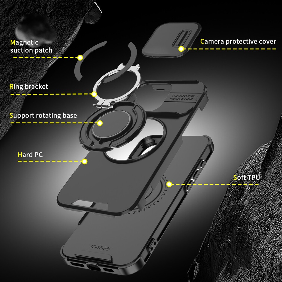 For iPhone 17 16 Pro Max 15 14 13 12 11 Rugged Magnetic Case w Ring ...