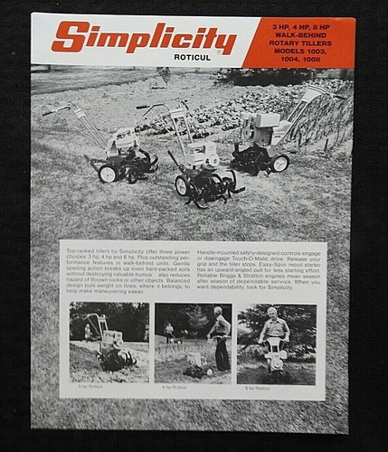 1970s SIMPLICITY "ROTICUL" 3-4-8 hp ROTARY TILLER SALES BROCHURE ...