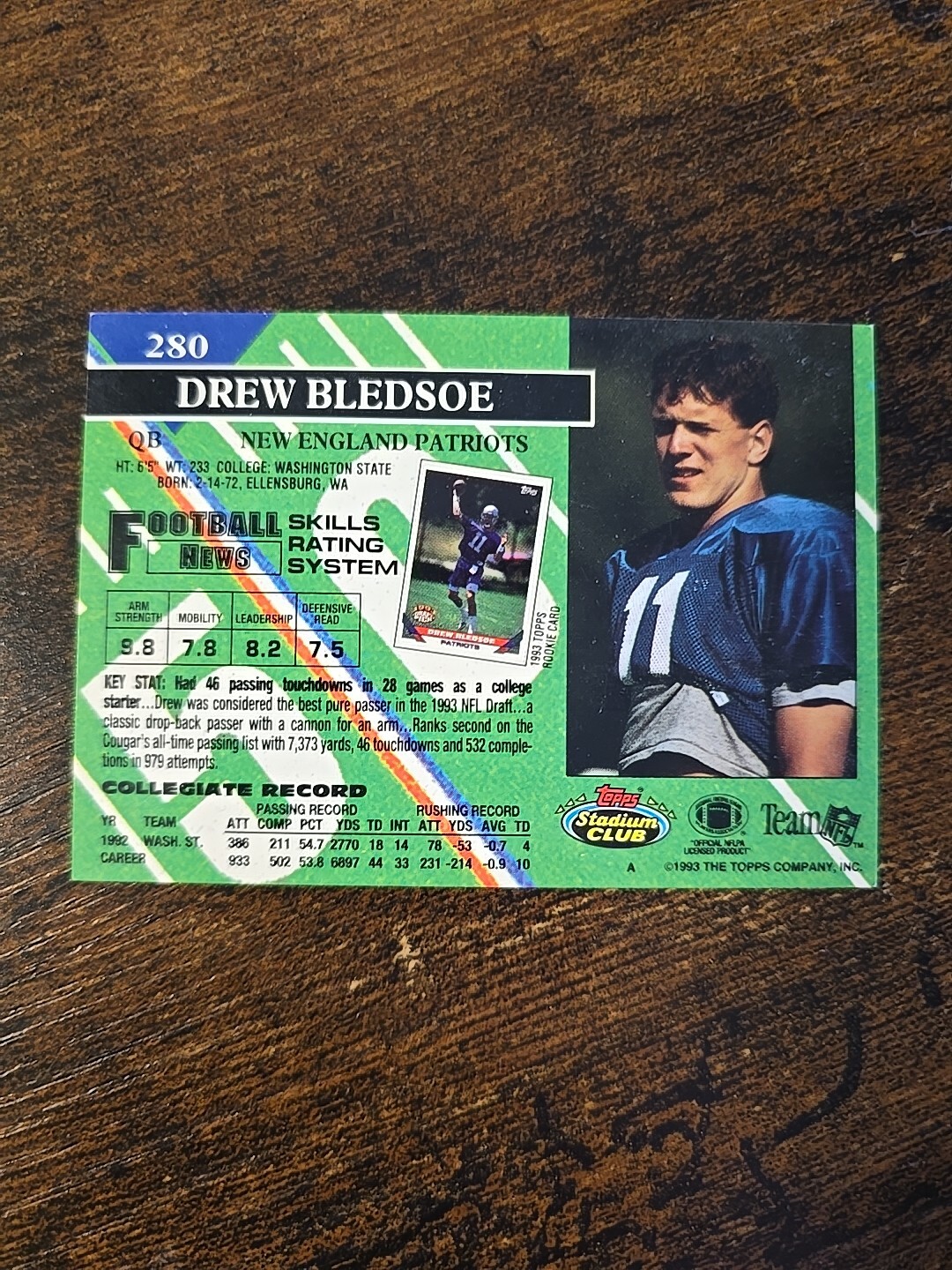 1993 Topps Stadium Club - Drew Bledsoe #280 Draft Pick Stamp (RC) for ...