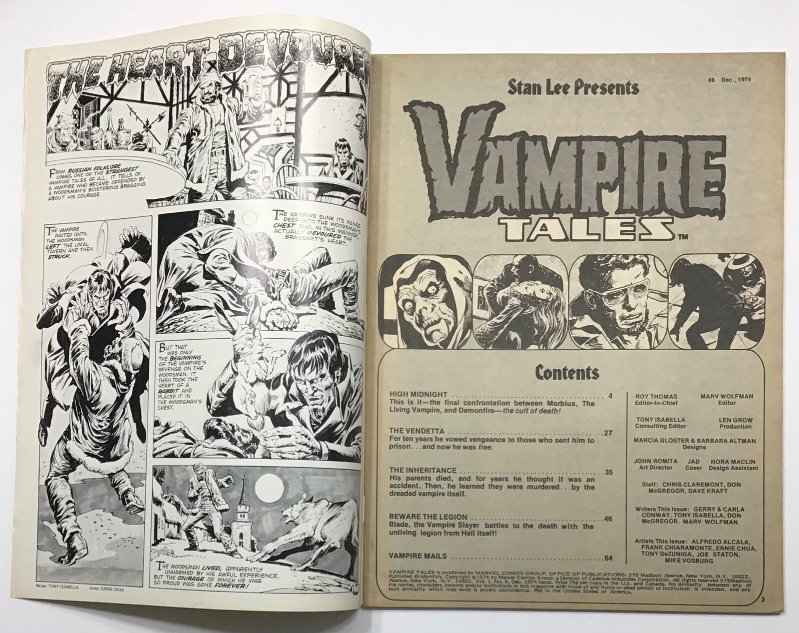 VAMPIRE TALES #8 (Marvel Comics 1974) 1st solo BLADE story (FN) MORBIUS ...