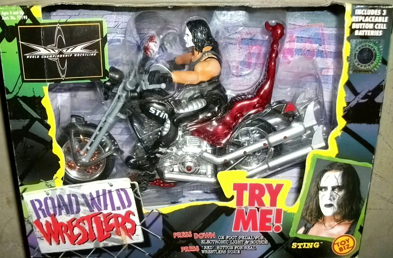 wcw wwe wwf ljn classic superstars sting road wild motorcycle & sting ...