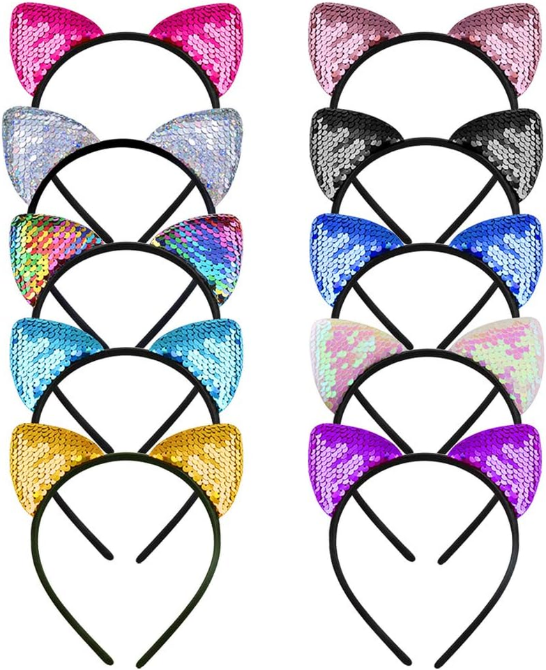 Cat Ears Headbands Reversible Sequin Headband Cute Cat Headbands Style ...