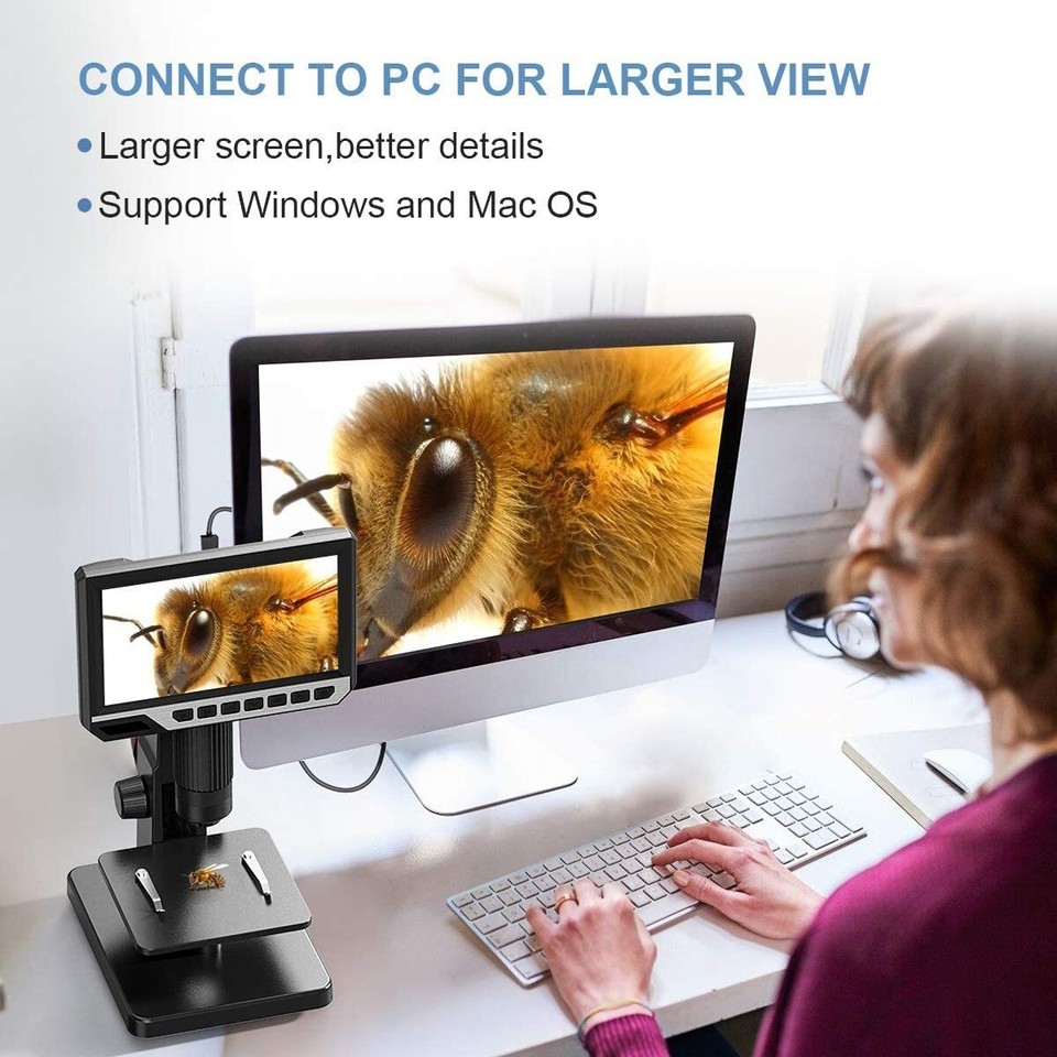 TOMLOV 7" Screen Digital Microscope 2000X Biological Microscope Coin ...