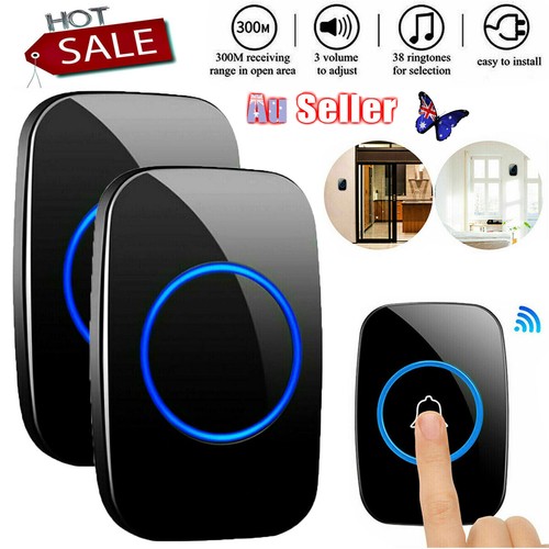 Wireless Door Bell Chime Waterproof Doorbell 2 Plugin Receivers 300M ...