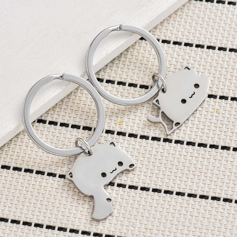 Lovely Cat Keychain Stainless Steel Couple Key Chain Animal Matching ...