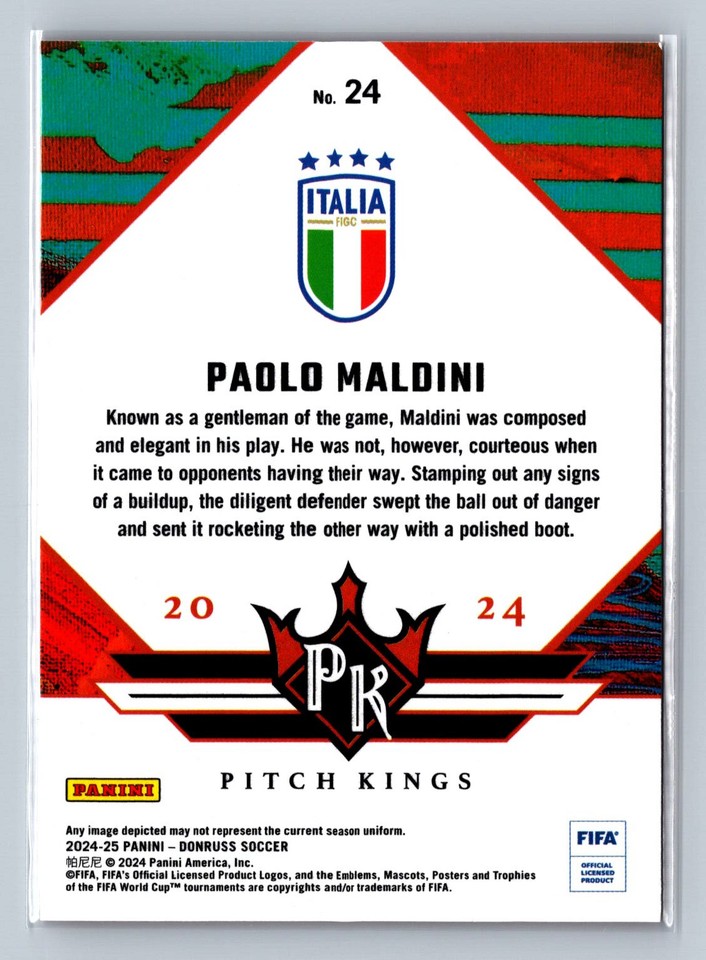 2024-25 Panini Donruss Soccer Pitch Kings #24 Paolo Maldini Red Italy ...