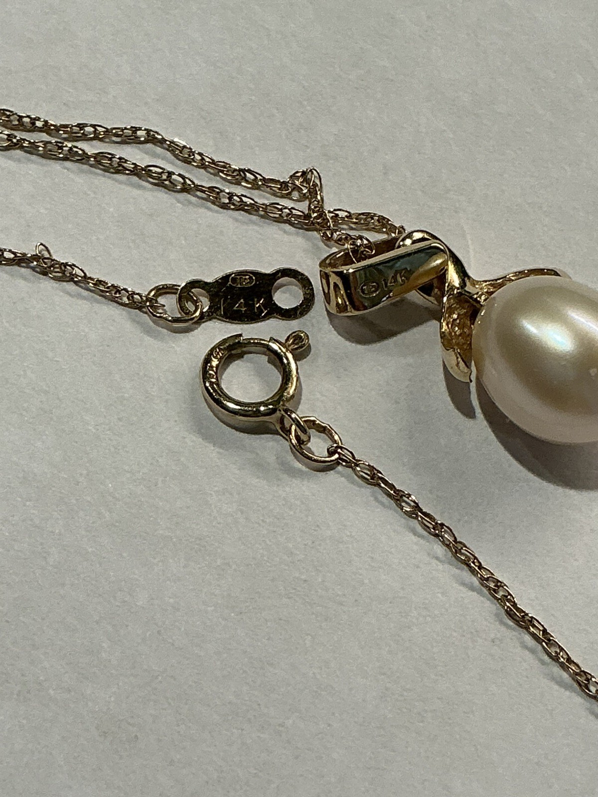 14k Cable Chain Necklace w/ Pearl & Diamond Pendant in 14k Setting 18 ...