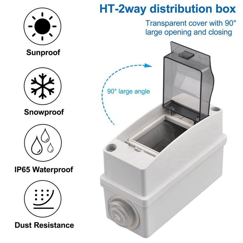 2 Way Distribution Box, Transparent Cover 2 DIN Rail Outdoor ...
