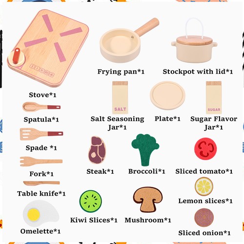 18Pcs Kids Cooking Toy Set Wooden Pots and Pans Cookware Playset ...