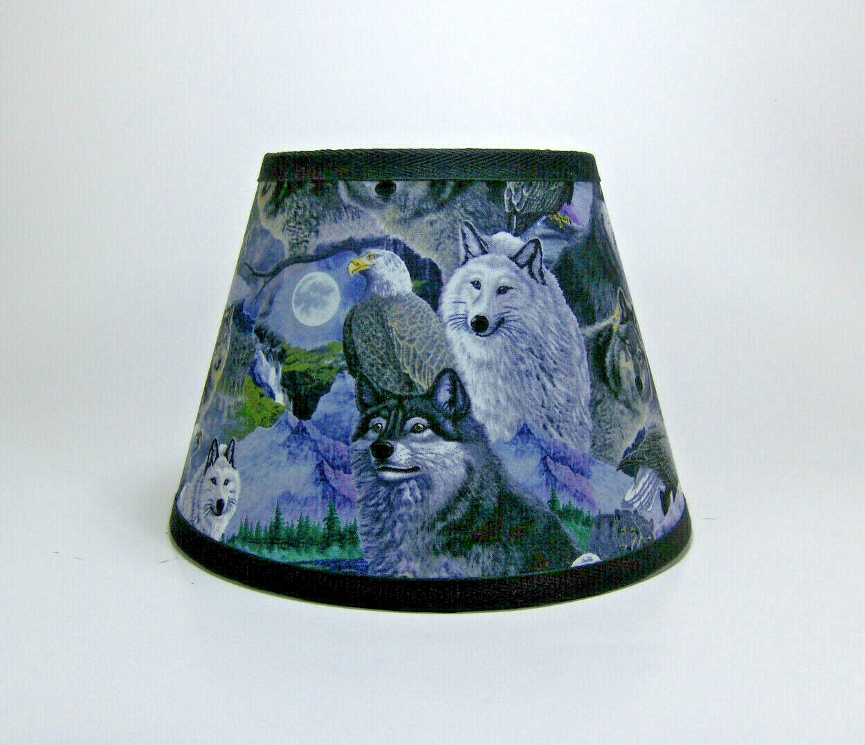 Wolf Wolves Bald Eagle Moon Mountain Blue Purple Fabric Lampshade Lamp ...