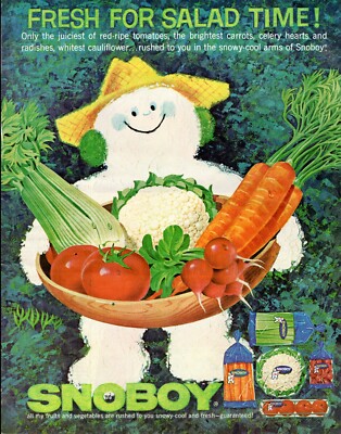 1965 vintage food AD SNOBOY Fresh Fruit & Vegetables Cute Ad 062621 | eBay