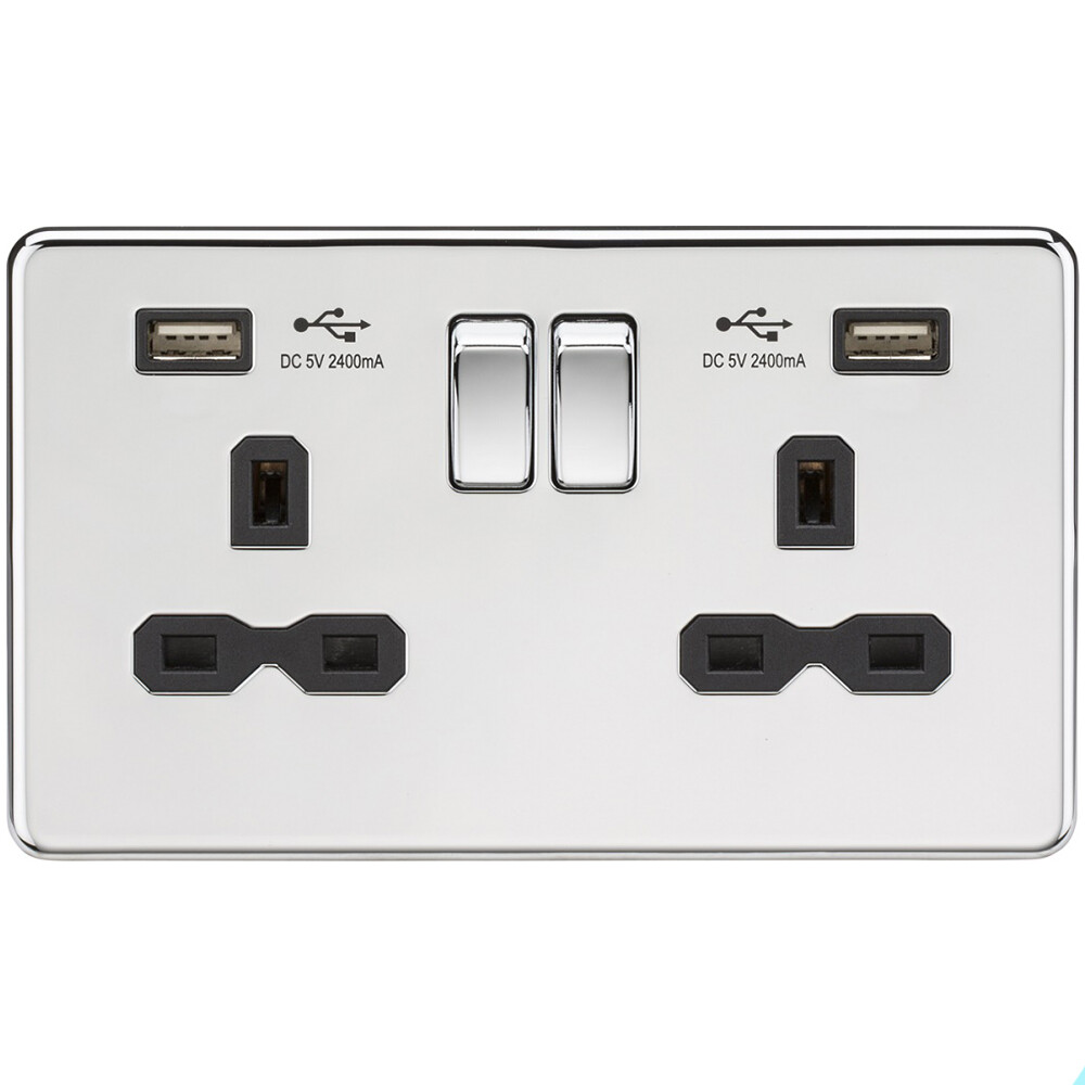 Double Wall Plug Switched Socket 2 Gang 13A USB Charger Port 2.4A ...