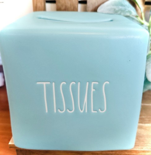 New Rae Dunn Turquoise Blue TISSUES Ceramic Box Cover Bathroom Washroom ...
