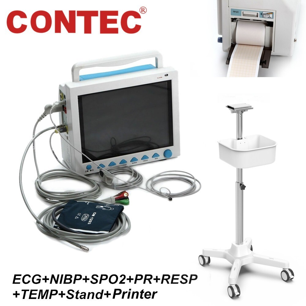 CMS8000 Patient Monitor with Printer Trolley Stand 12.1" Vital Sign ECG ...