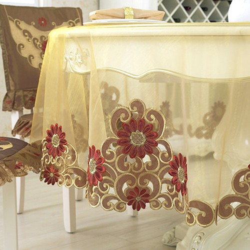 Vintage Brown Embroidered Round Table Cloth Topper Floral Tablecloth ...