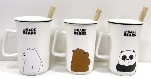 Cartoon Network We Bare Bears Ceramic Mugs Set of 3 with Spoons/Lids CN ...