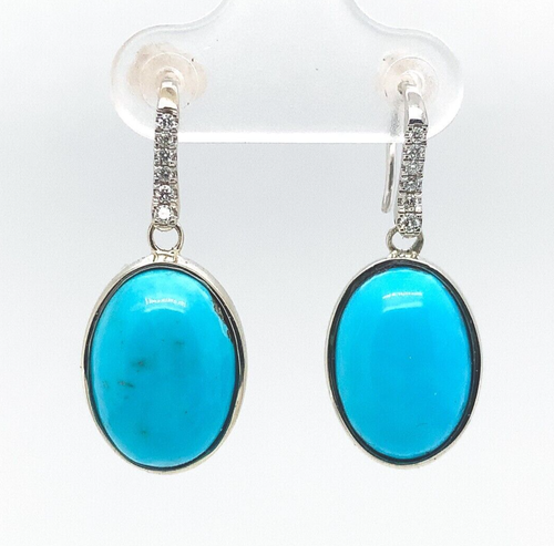 14k White Gold 9.17ct TW Genuine Natural Turquoise and Diamond Earrings (#J6115) | eBay