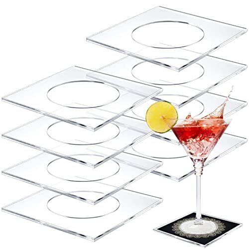 8 Pack Acrylic Coasters DIY Cocktail Napkin Holder Square Clear ...