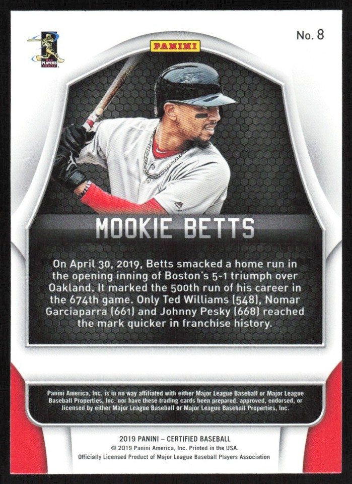 2019 Panini Chronicles Certified Green Mookie Betts #8 Boston Red Sox ...