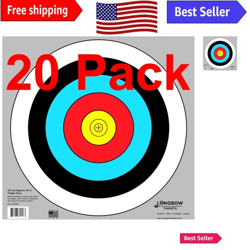 Longbow 40cm Color-Coded Archery Targets - Pack of 20 for Precise ...