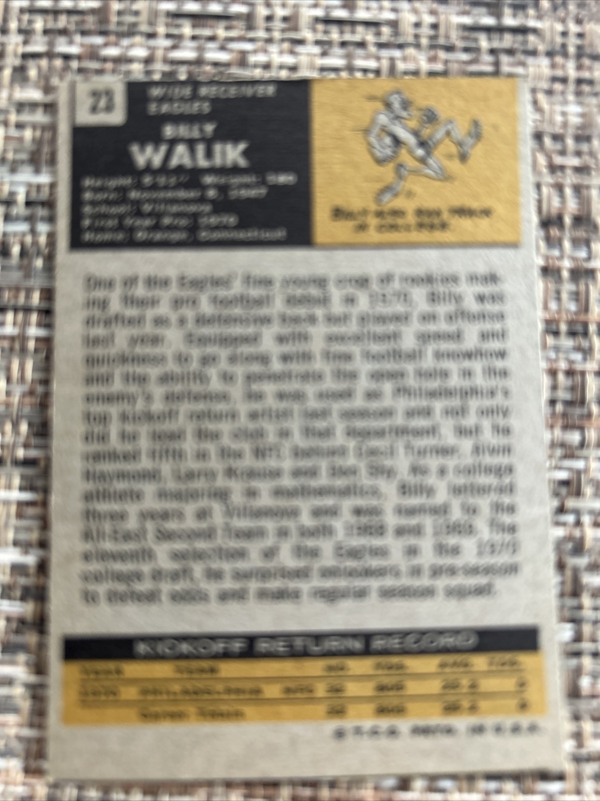 1971 Topps Football Card #23 Billy Walik Philadelphia Eagles Nm Free ...