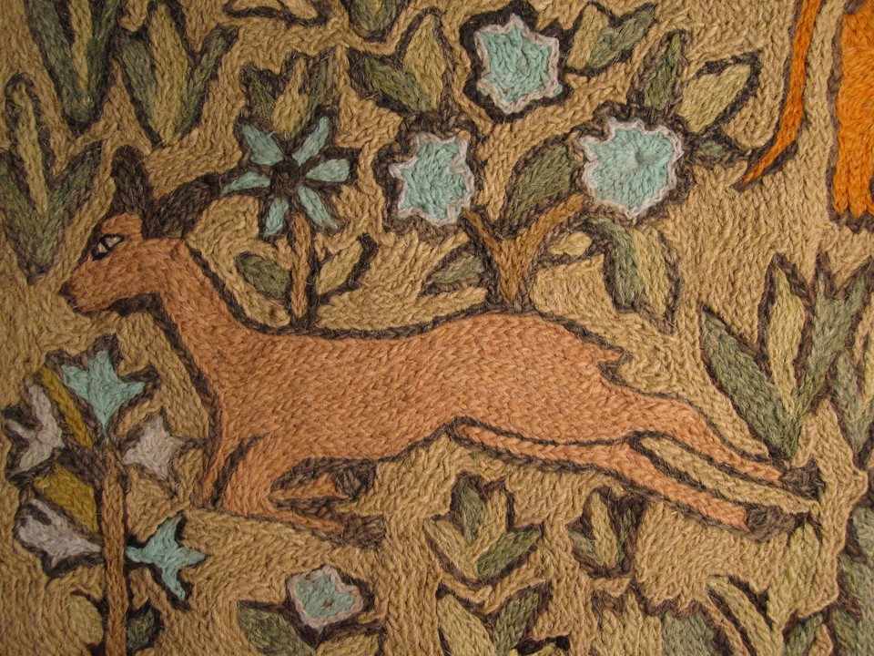 ANTIQUE VICTORIAN AMERICAN FOLK ART YARN SEWN RUG TIGER EAGLE OWL DEER ...